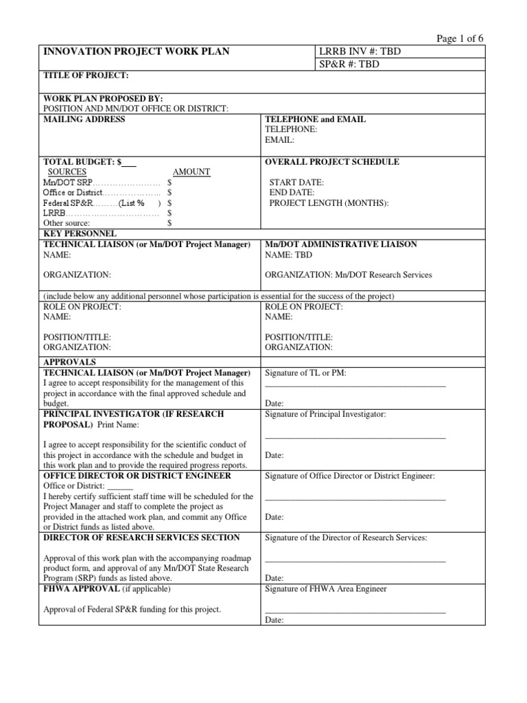 Innovation Project Work Plan: Page 1 of 6 LRRB Inv #: TBD SP&R #: TBD ...