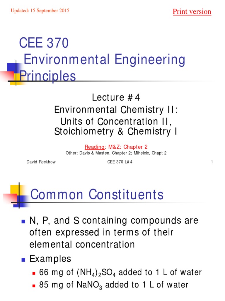 CEE 370 Environmental Engineering Principles | PDF | Mole (Unit) | Greenhouse Gas