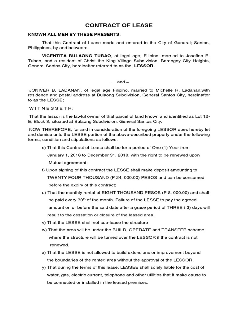 Contract of Lease: Known All Men by These Presents | PDF | Lease ...