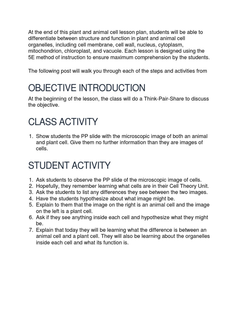 Sample Lesson Plan | PDF | Eukaryotes | Cell (Biology)