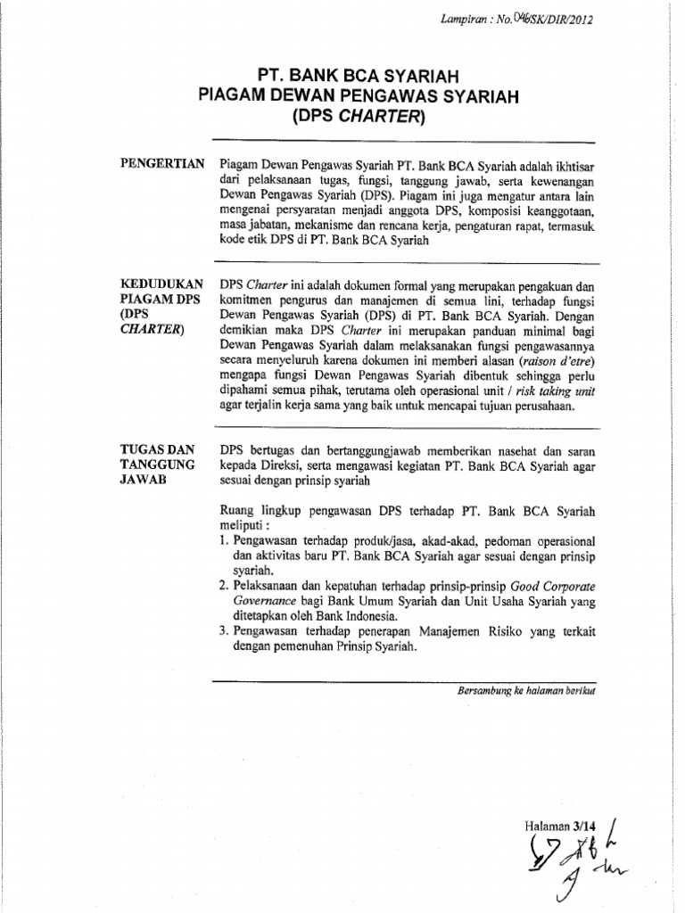 Piagam Dewan Pengawas Syariah | PDF