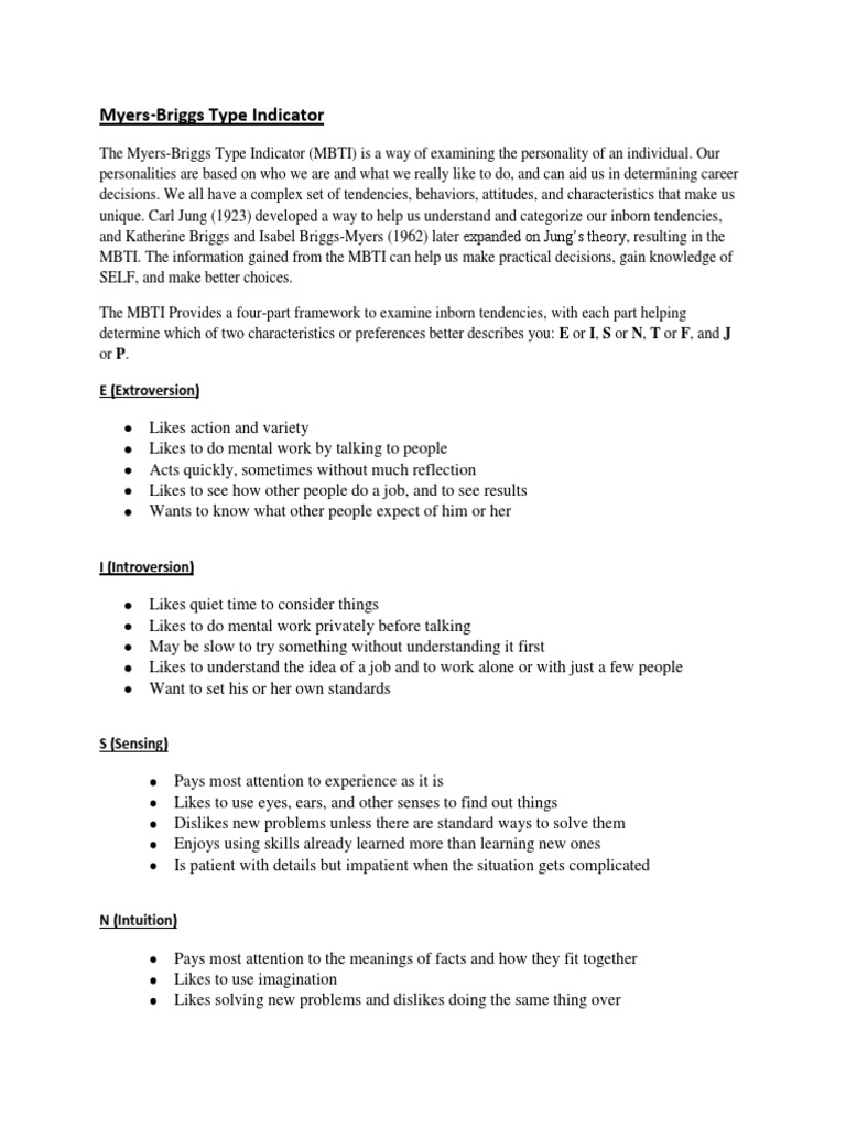 Myers-Briggs Type Indicator: E (Extroversion) | PDF | Psychological Concepts | Behavioural Sciences