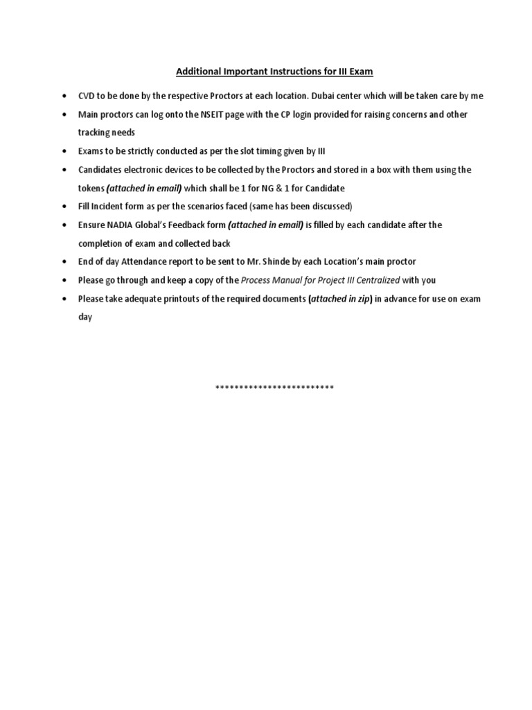 Important Instructions For III Exam | PDF