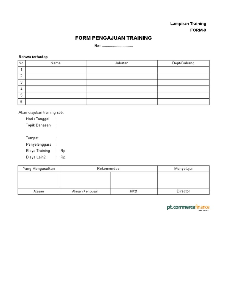 Contoh Form Pengajuan Training | PDF