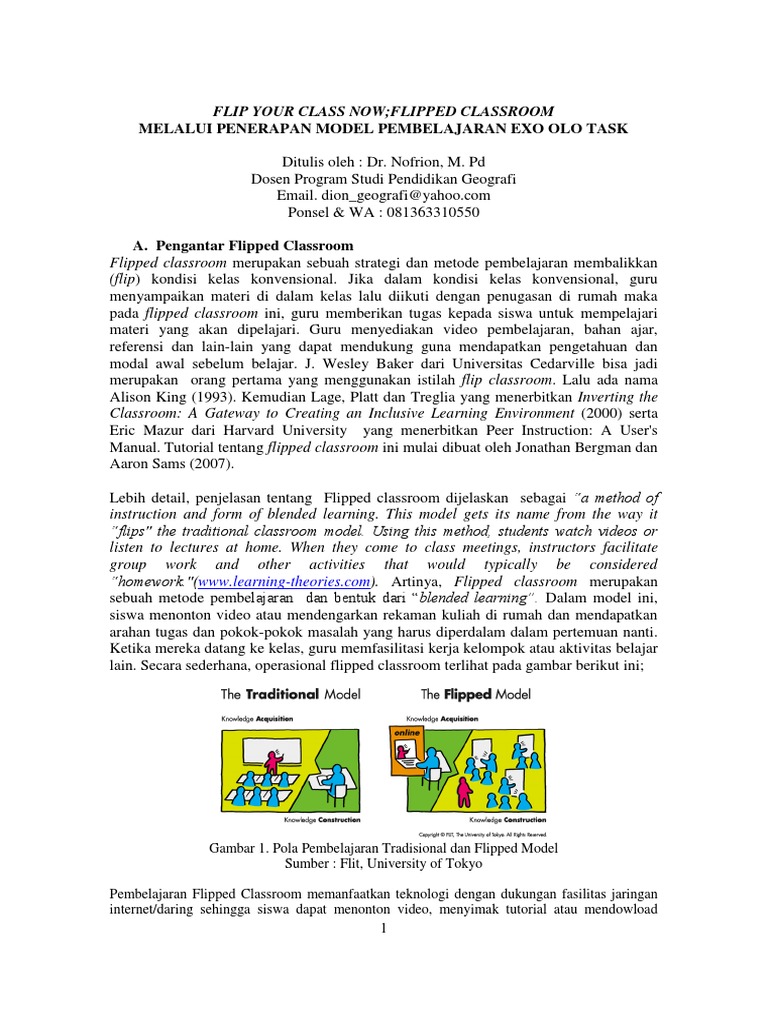 Model Pembelajaran Flipped Classroom dengan Pendekatan EXO OLO TASK untuk Meningkatkan ...