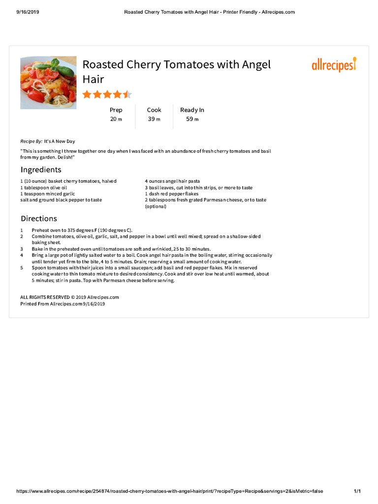Roasted Cherry Tomatoes With Angel Hair | PDF