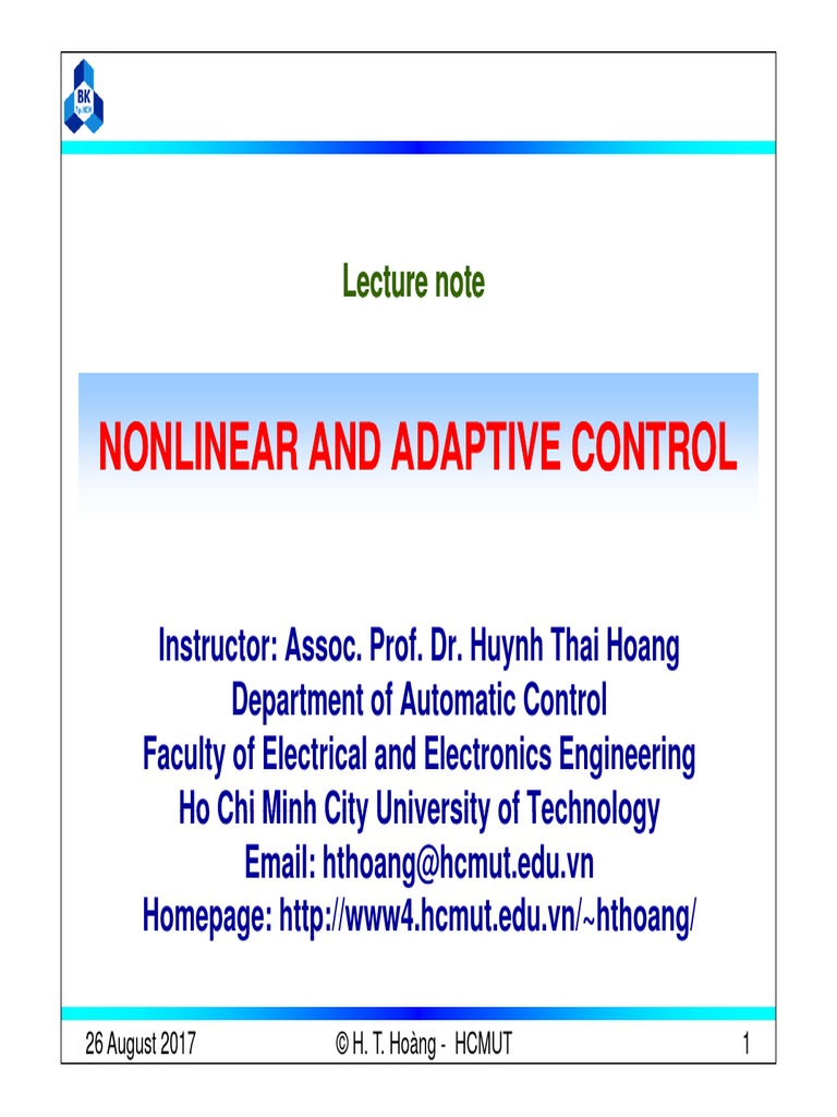 Chapter 1 Nonlinearadaptivecontrol Pdf Control Theory
