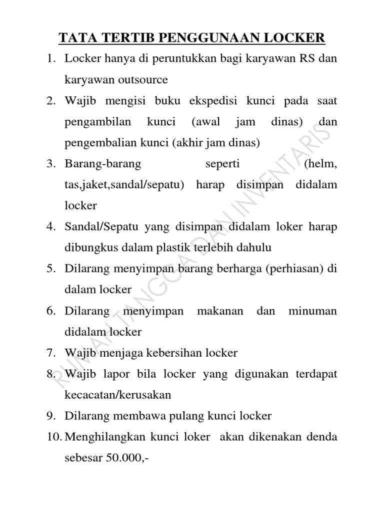 Tata Tertib Penggunaan Locker | PDF