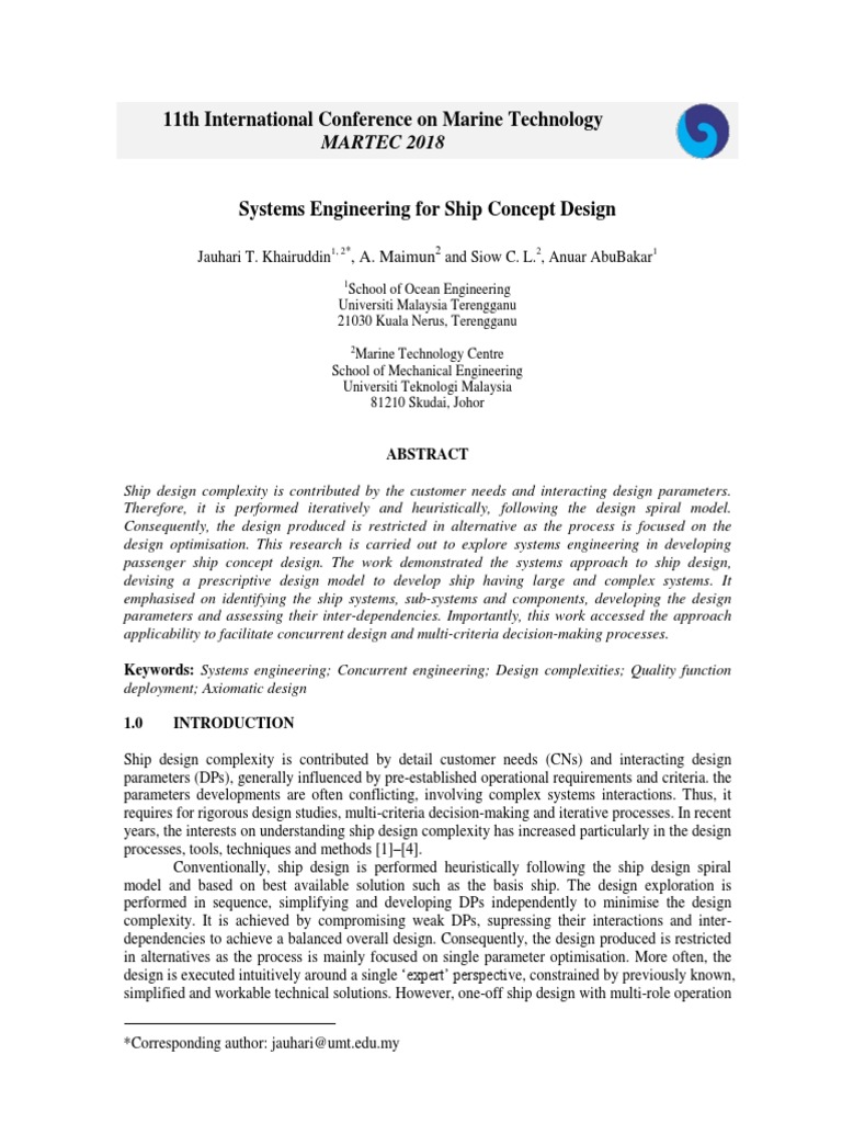 Systems Engineering in Ship Design | PDF | Systems Engineering | Design