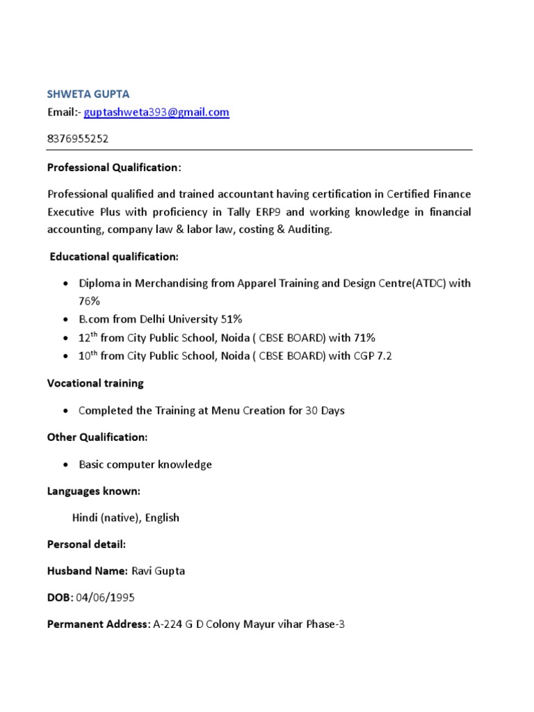 Shweta Resume | PDF | Educational Stages | Vocational Education