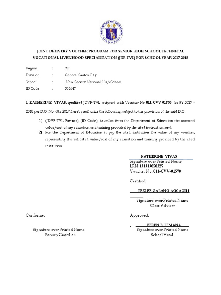 Joint Delivery Voucher Program For Senior High School Technical Vocational Livelihood ...