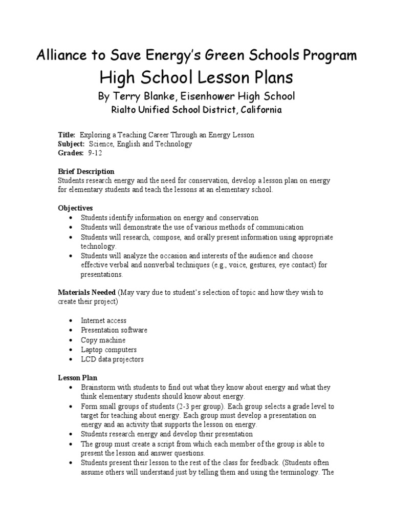 High School Lesson Plan | PDF | Nature | Business