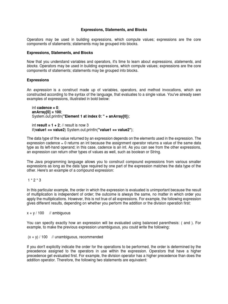 Expressions, Statements, and Blocks | Download Free PDF | Data Type ...