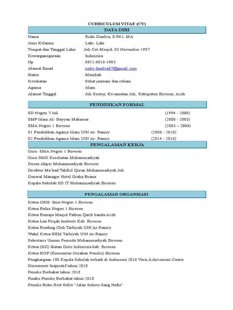 CV Ustad Rizki 1 | PDF