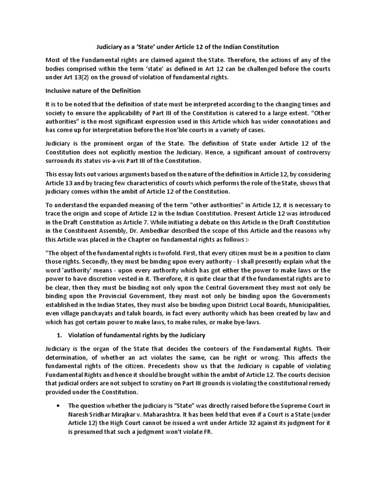 Judiciary As A State Under Article 12 | PDF | Supreme Courts | Precedent