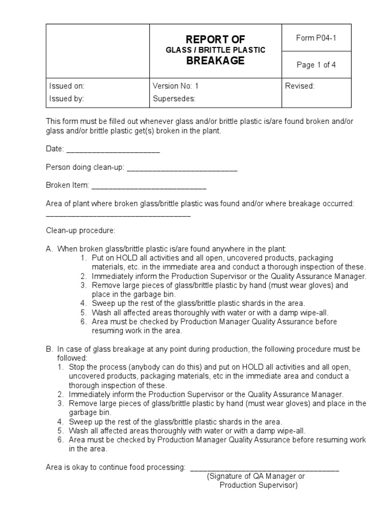 Report of Glass Breakage Form | PDF | Quality Assurance | Business Process
