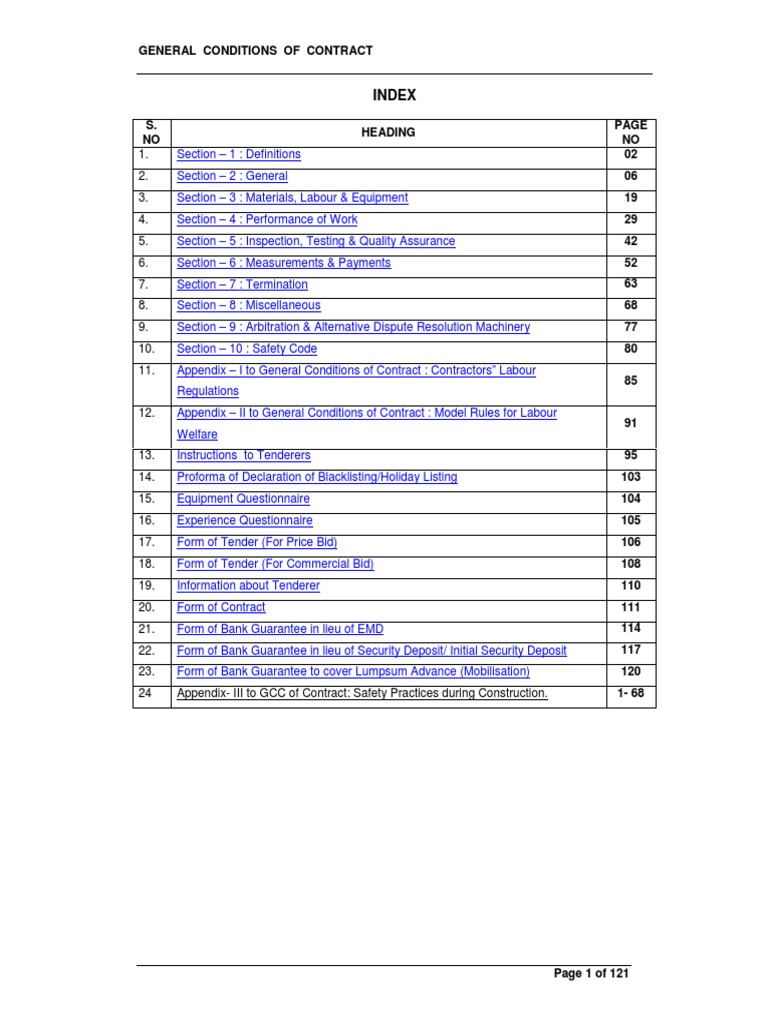 General Conditions of Contract: Index | PDF | Specification (Technical ...
