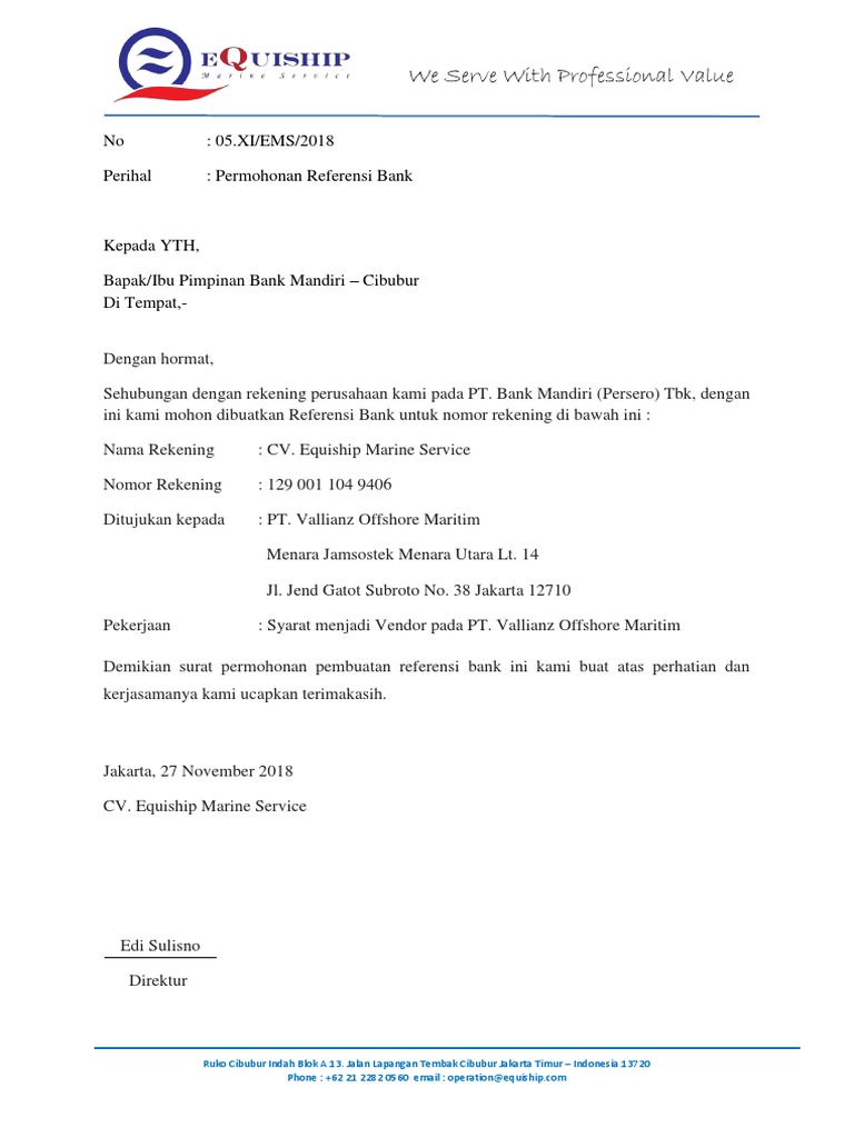 Surat Permohonan Referensi Bank | PDF