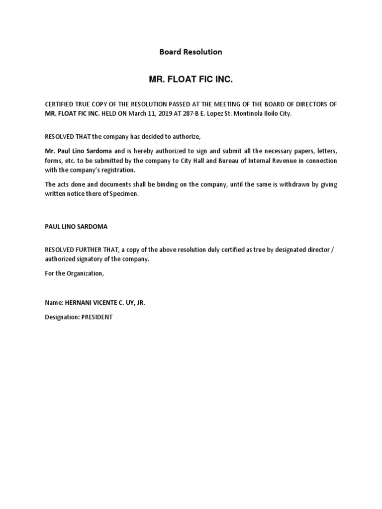 Board Resolution - Generic | PDF