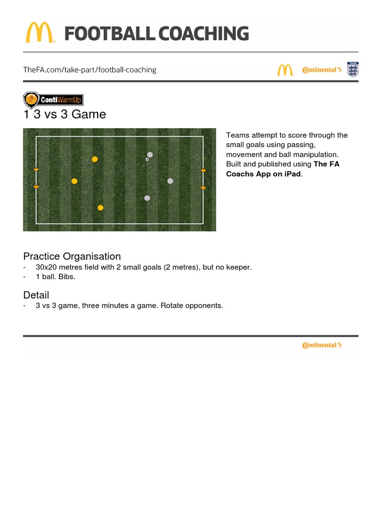 1 3 Vs 3 Game: Practice Organisation | PDF
