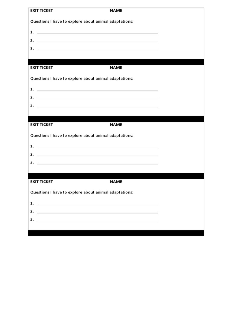 3-2-1 Exit Ticket for Animal Adaptations | PDF | Science & Mathematics