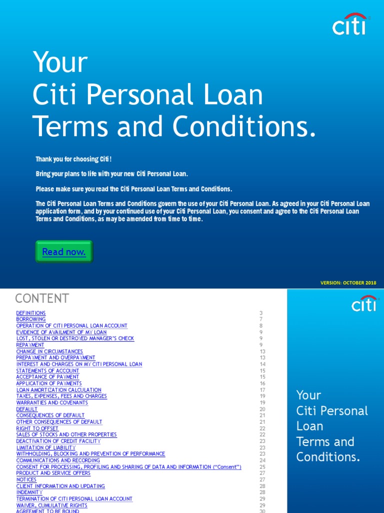 Citi Personal Loan Terms Overview | PDF | Deposit Account | Banks