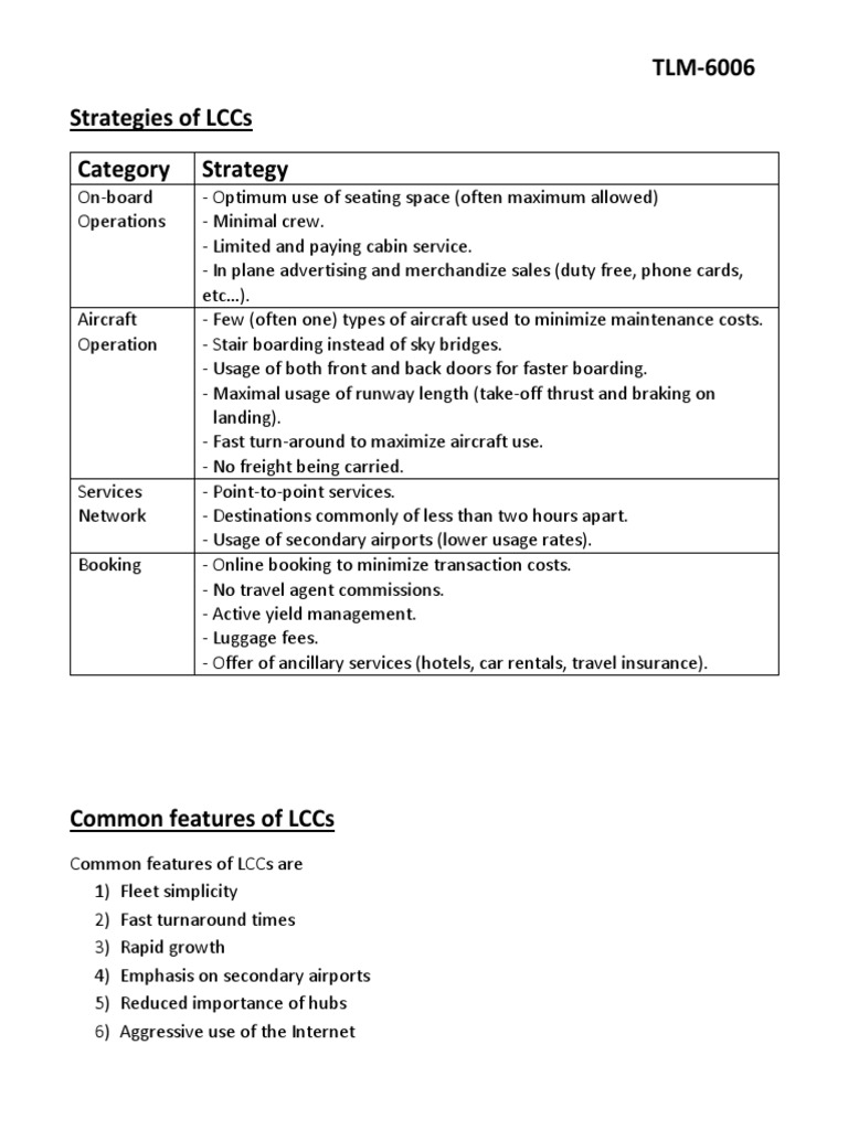 Strategies of LCCs | PDF | Low Cost Carrier | Cargo