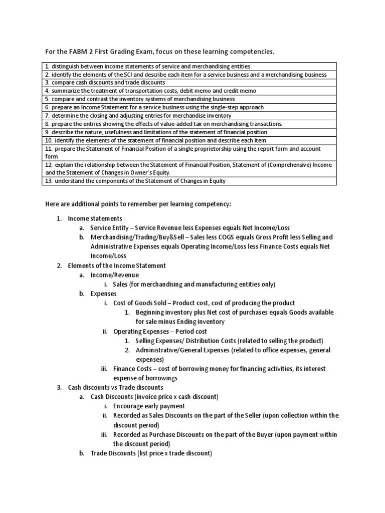 FABM2 First Grading Study Guide | PDF | Discounts And Allowances ...