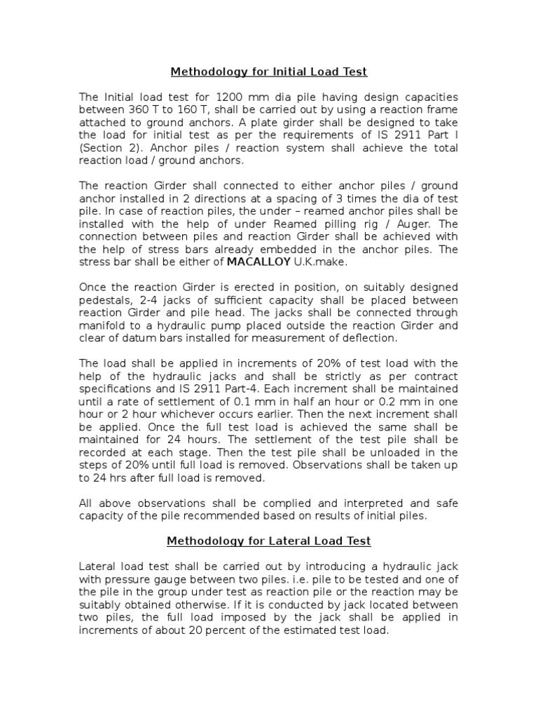 Comprehensive Methodology for Conducting Initial Load Tests and Lateral ...