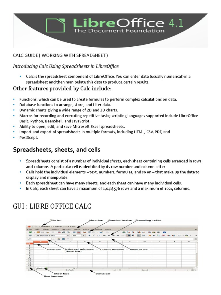 Gui: Libre Office Calc: Spreadsheets, Sheets, and Cells | PDF | Spreadsheet | Computer Programming