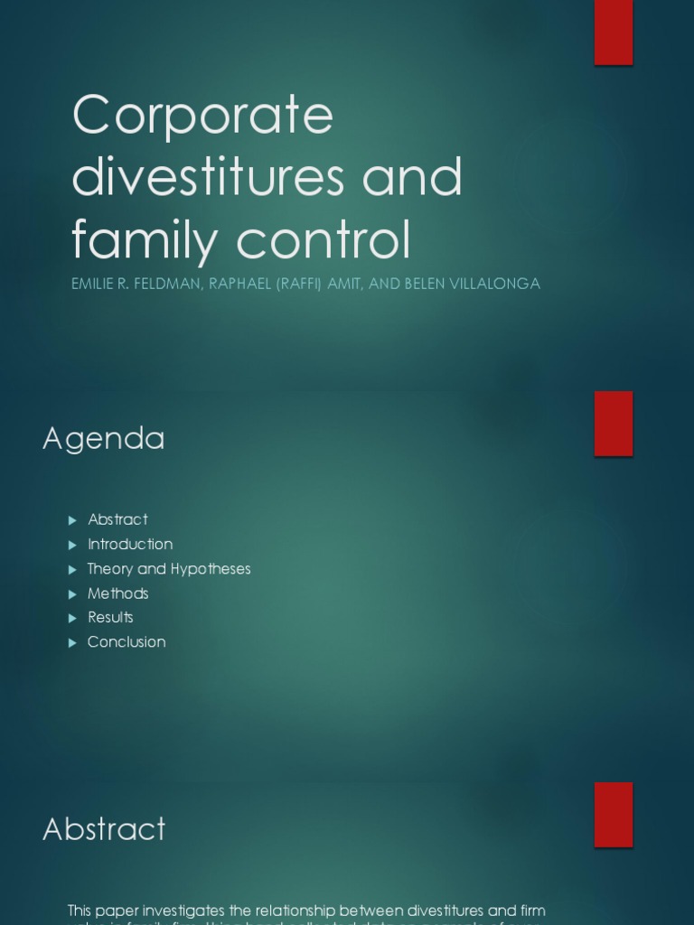 Corporate Divestitures and Family Control: Emilie R. Feldman, Raphael ...