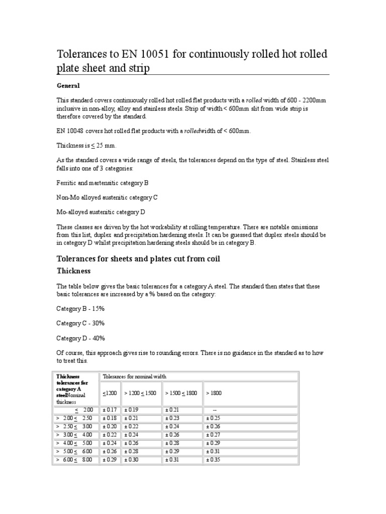 Tolerances To en 10051 For Continuously Rolled Hot | PDF | Rolling (Metalworking) | Engineering ...