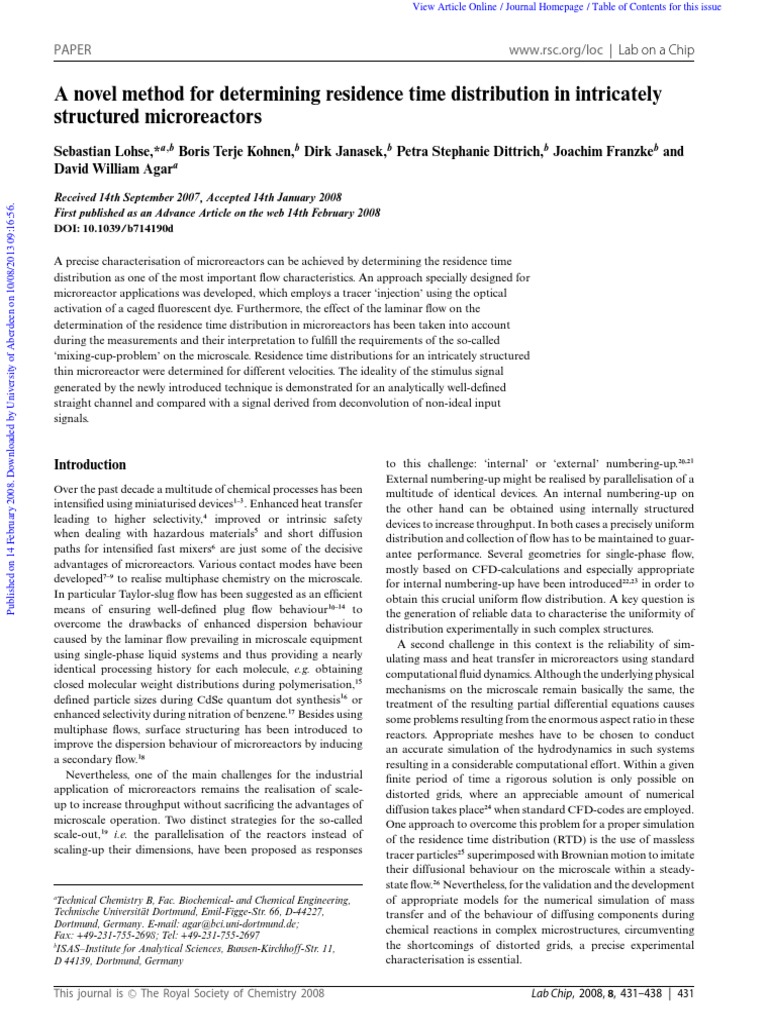 A Novel Method For Determining Residence Time Distribution in Intricately Structured ...