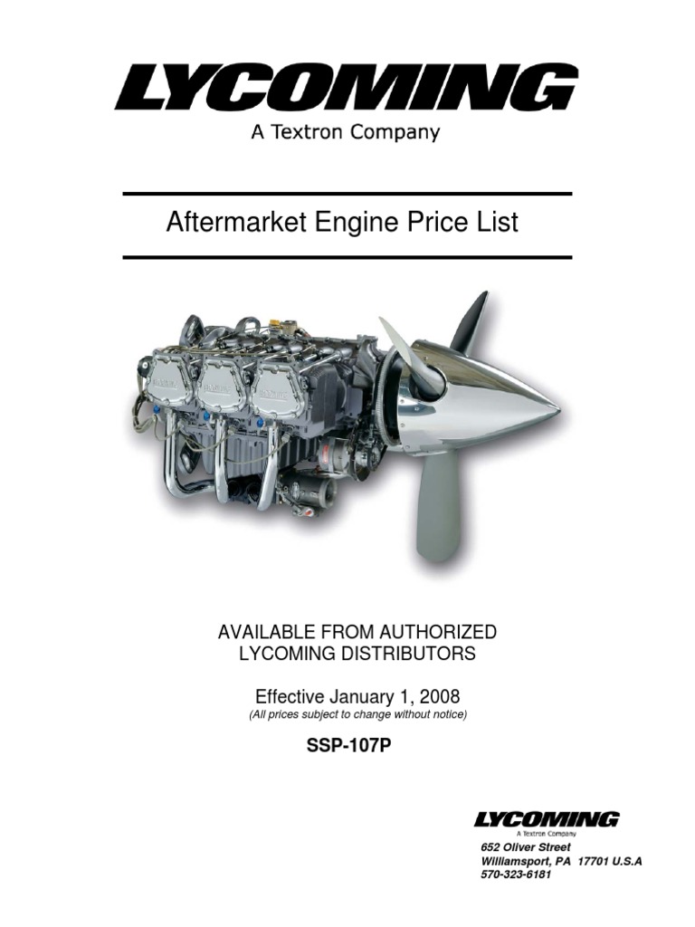 Lycoming Engine Price List Overview | PDF | List Price | Business