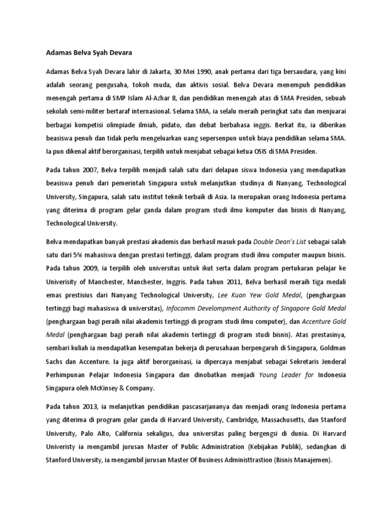 Adamas Belva Syah Devara (Biografi-Kewirus) | PDF