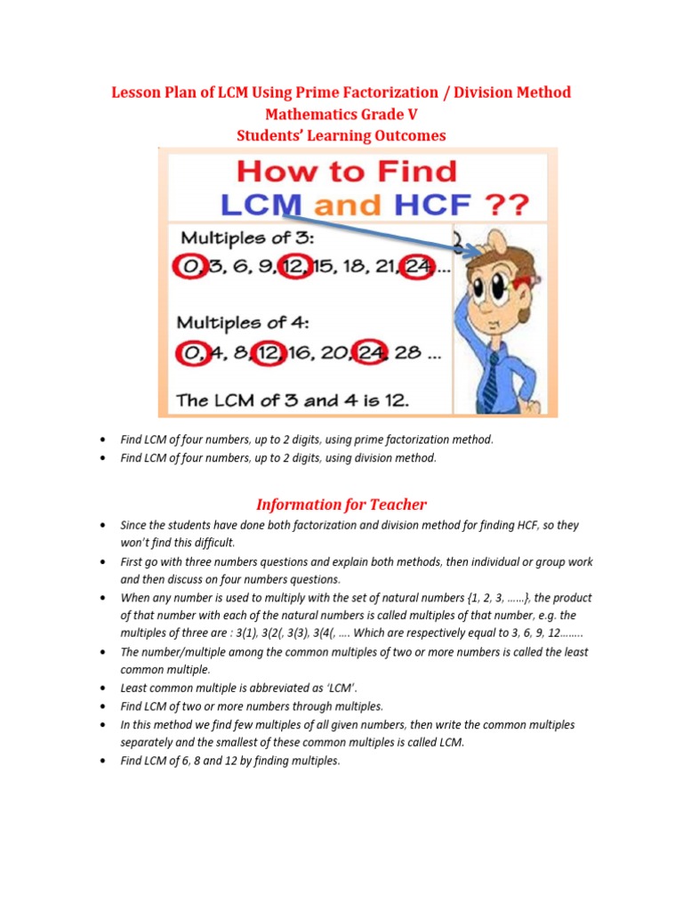 Lesson Plan of LCM Using Prime Factorization Method PDF | PDF ...