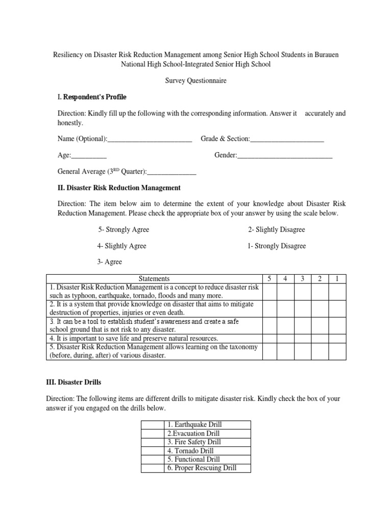 Questionnaire | PDF | Emergency Management | Disaster Risk Reduction