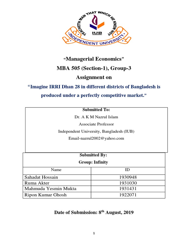 Managerial Economics MBA 505 Section-1 Infinity | PDF | Perfect ...