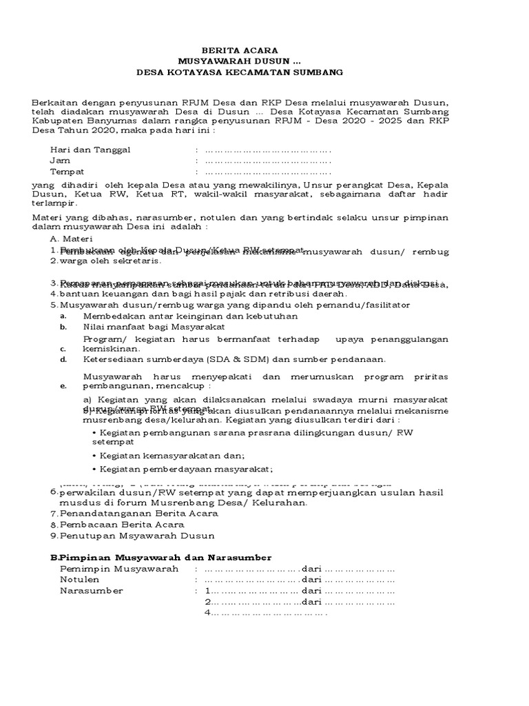 Lampiran Musdus Rpjmdes | PDF