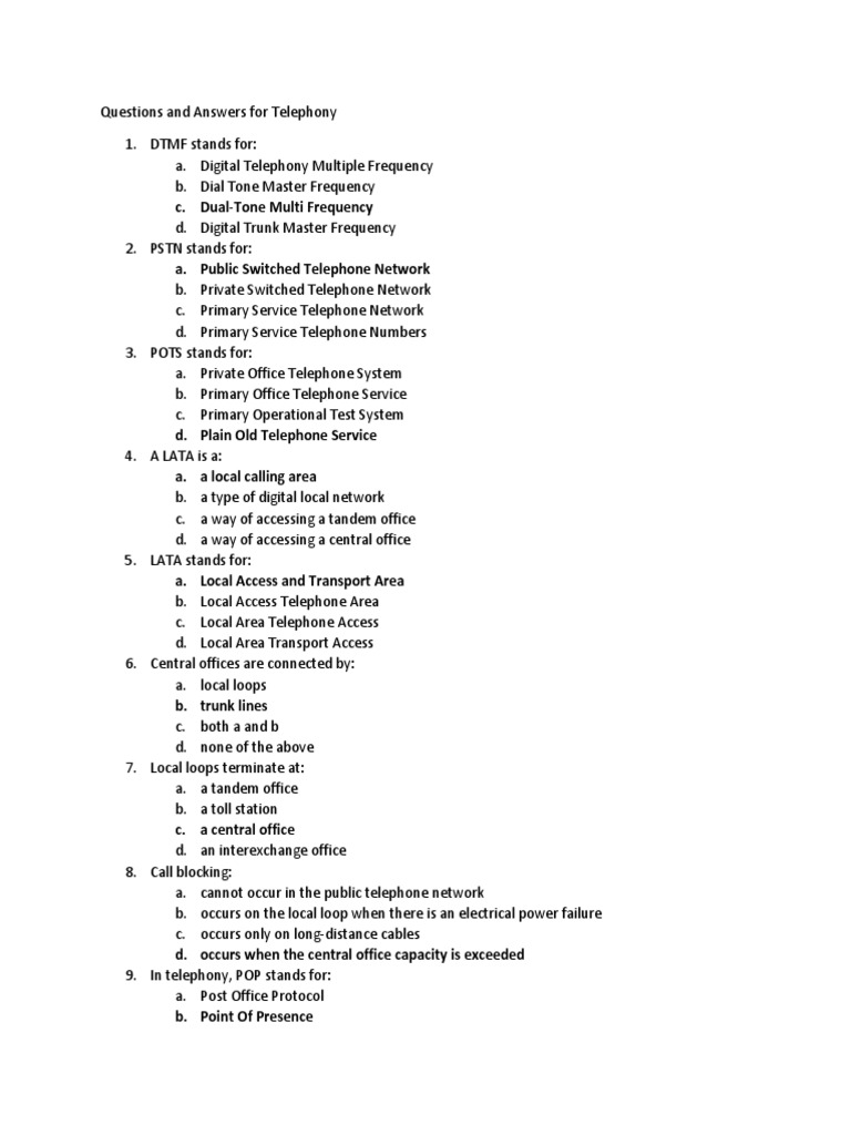 Questions and Answers For Telephony | PDF | Telephone Exchange | Telephone