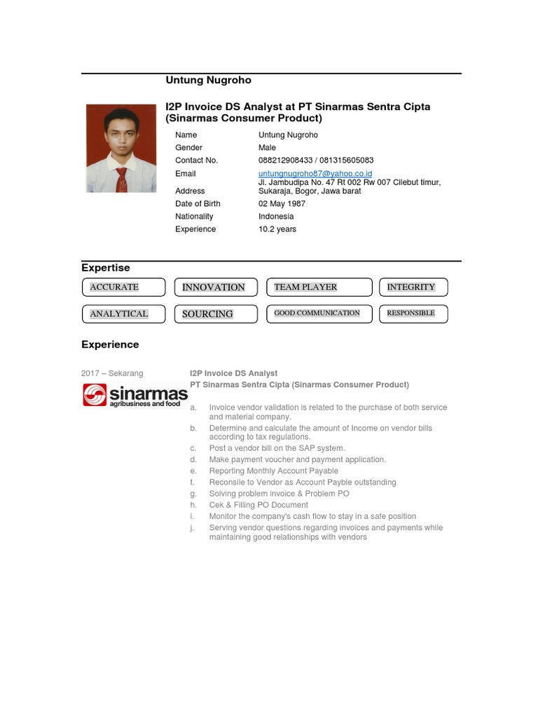 CV Untung New1 | PDF | Accounts Payable | Voucher