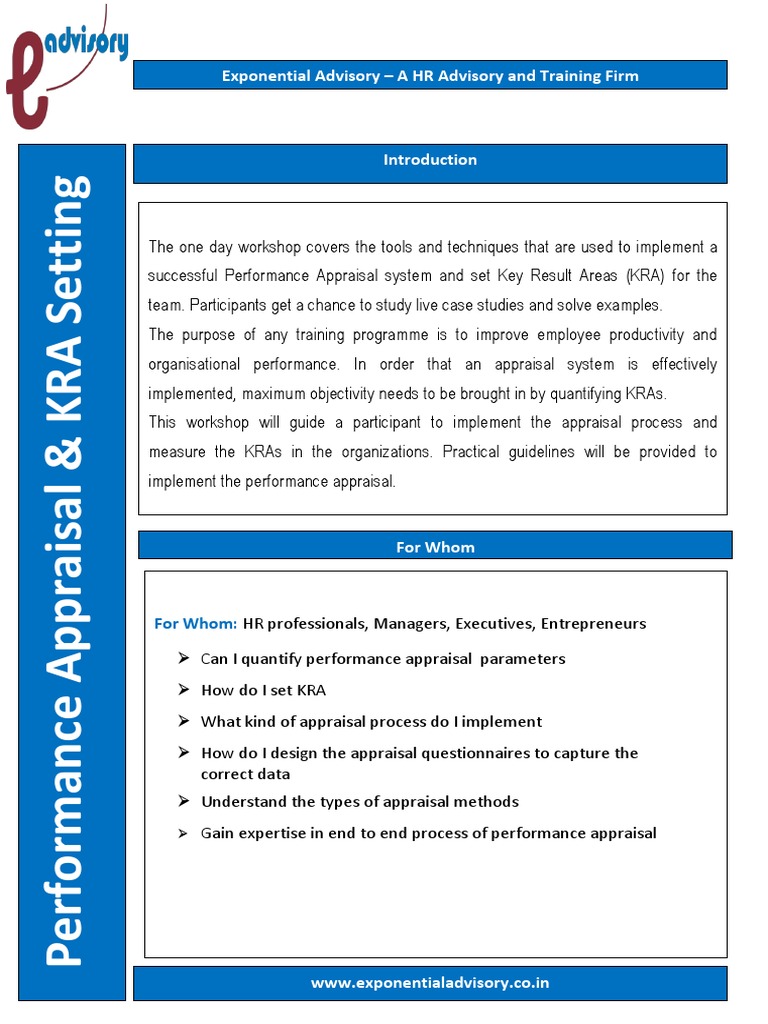 Performance Appraisal and KRA Setting Workshop | PDF | Performance ...