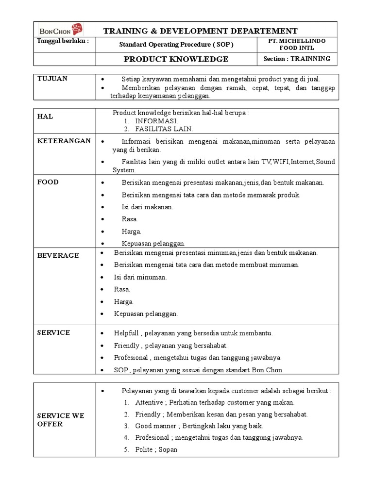 Sop Product Knowledge