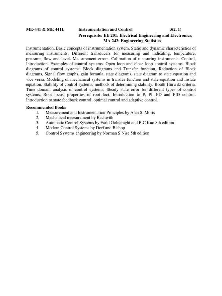 Courseoutline For Instrumentation Technology | PDF