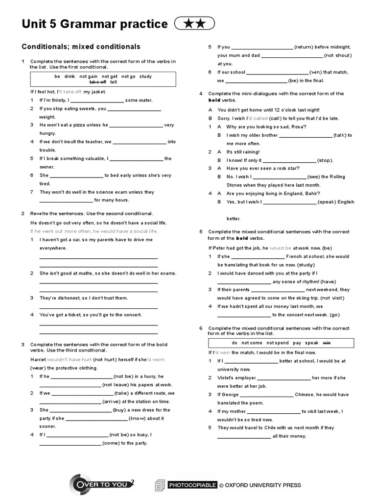 Unit 5 Grammar Practice: Conditionals Mixed Conditionals | PDF ...