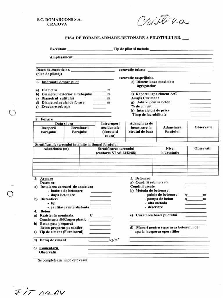Fisa Forare Betonare | PDF