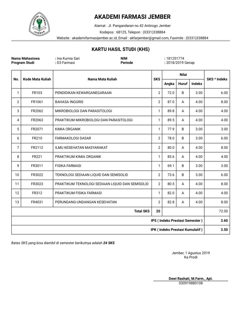 Cetak Laporan KHS Mahasiswa PDF | PDF