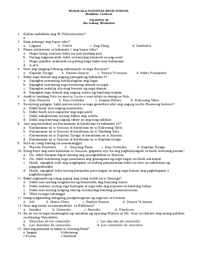 Exam 4th Quarter g10 Filipino | PDF