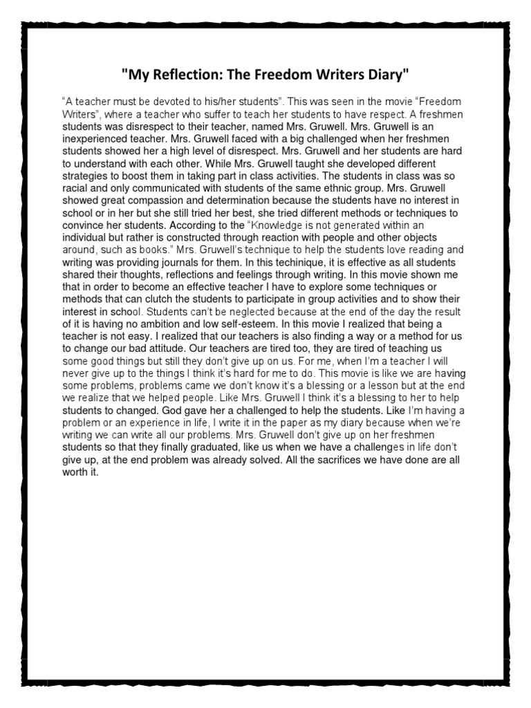 My Reflection: The Freedom Writers Diary | PDF | Pedagogy | Teaching