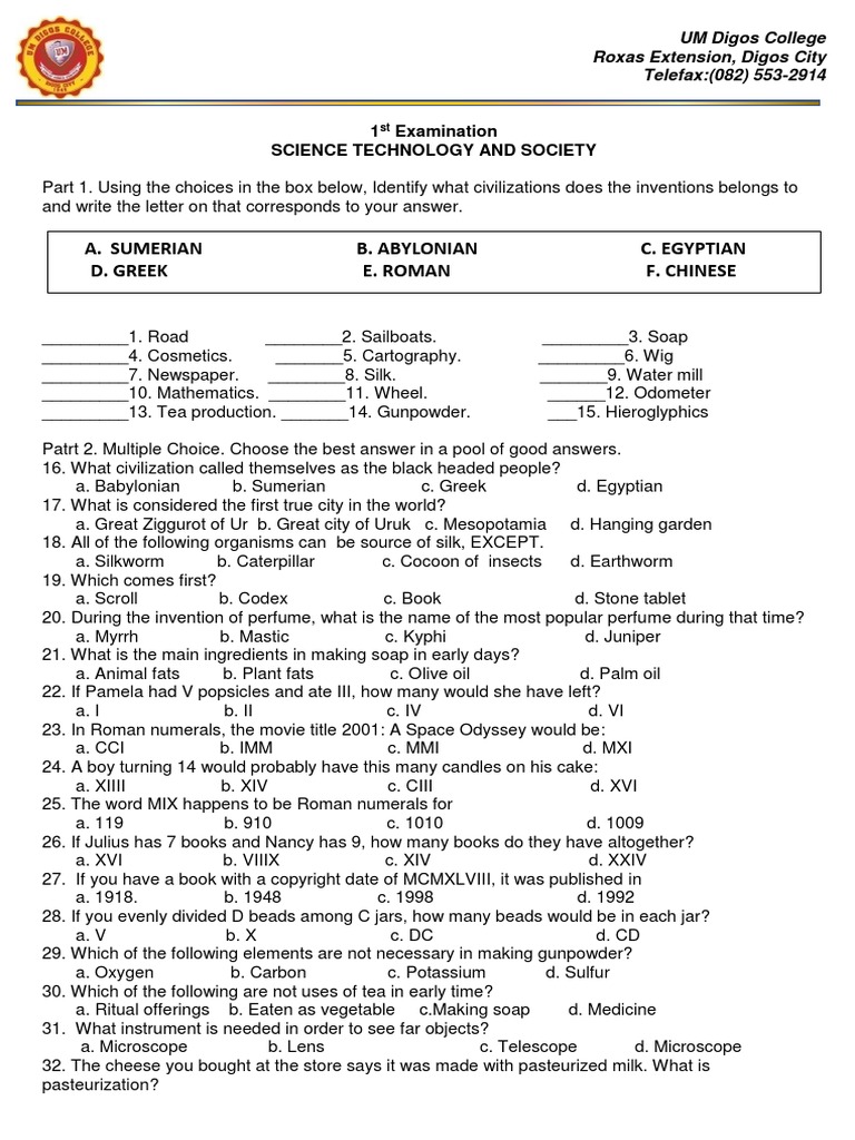 Exam in Science Technology and Society | PDF | Sumer | Foods